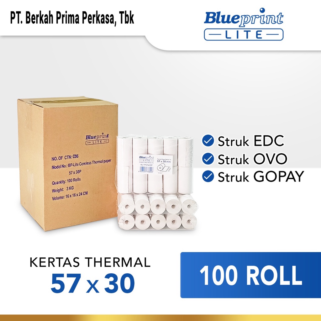 Kertas Thermal Kasir Struk EDC BLUEPRINT Lite 57x30 , 57 x 30 mm - 1 ...