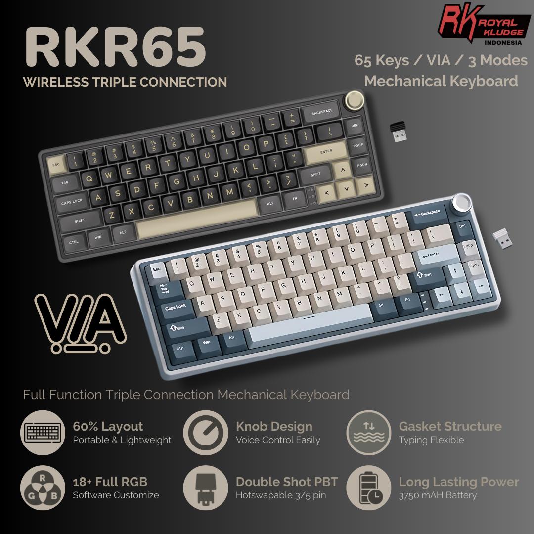 Royal Kludge RK R65 Wireless QMK/VIA 3-Mode Knob 65% Gasket Mechanical ...