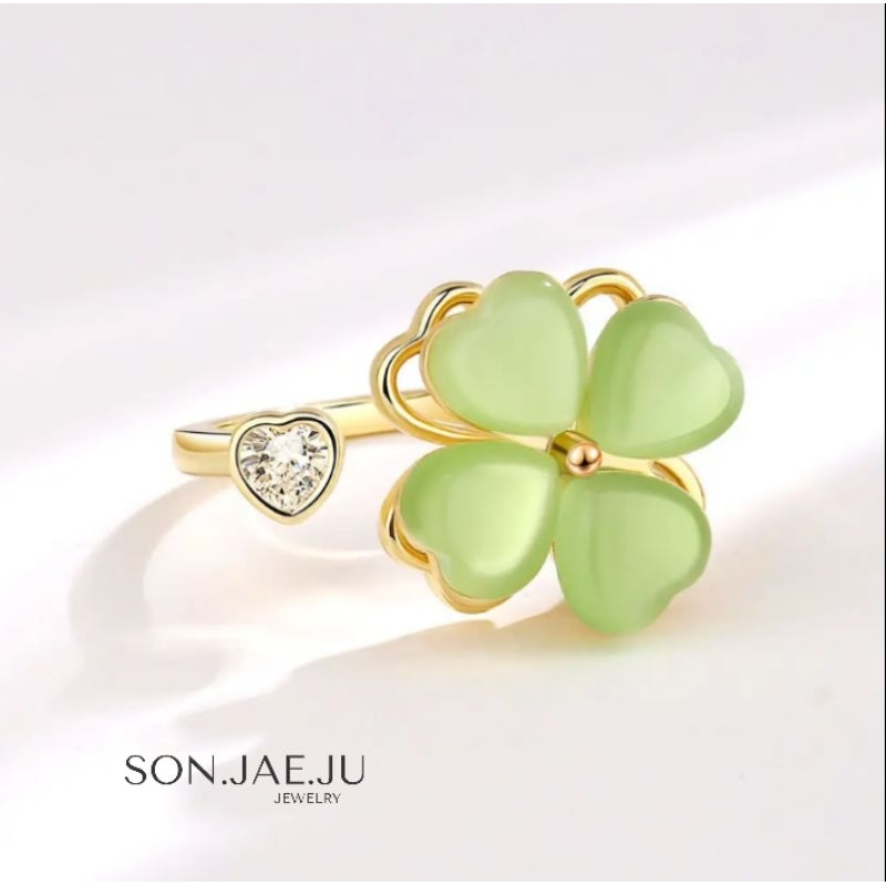 Cincin Wanita Green Clover Ring - 925 sterling silver-Son Jae Ju