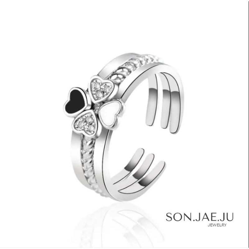 Cincin Wanita Triple Clover Ring - 925 sterling silver with zirconia-Son Jae Ju