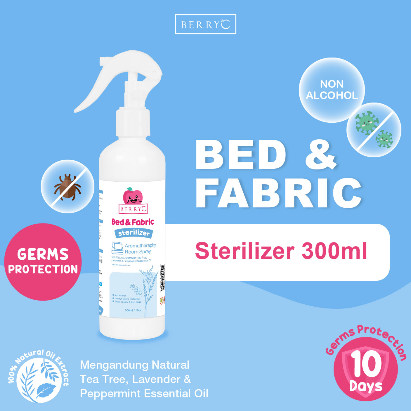 BerryC Bed & Fabric Sterilizer Spray 300ML dengan Perlindungan 10 hari ...