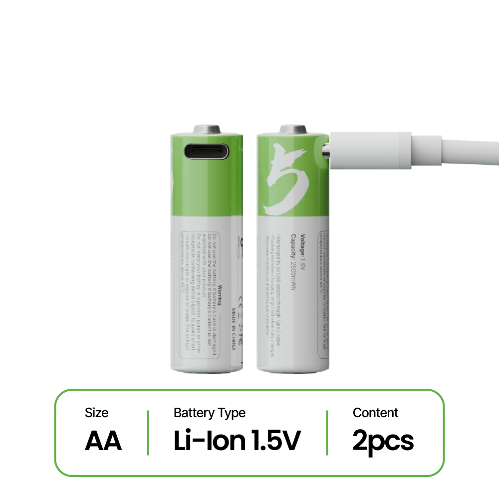 PowerBatt AA 1.5V USB Type-C Rechargeable 2pcs Batteries-Smartoools