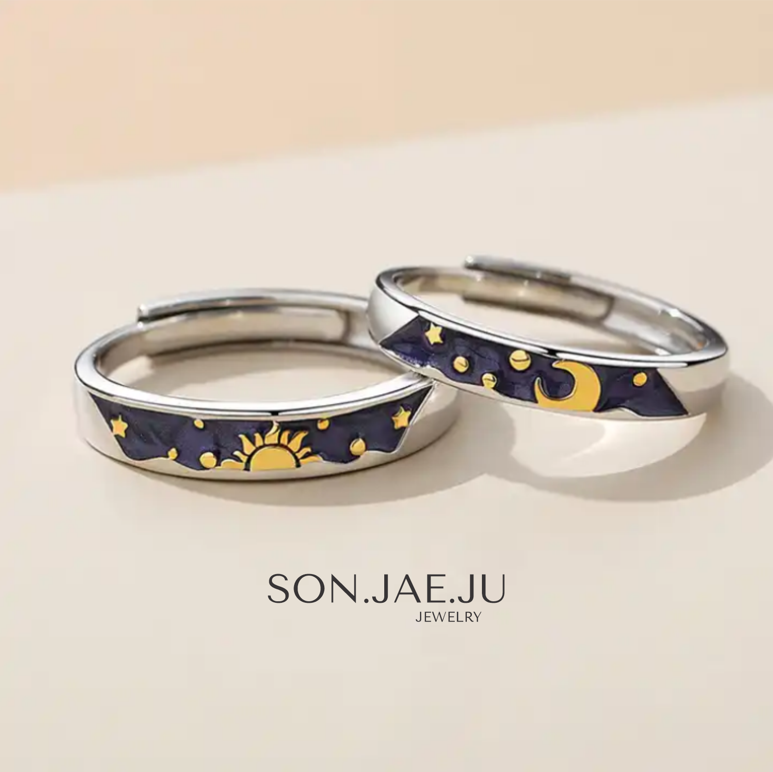 Cincin Couple Moon Sun Star in the Blue Sky - 925 sterling silver-Son Jae Ju