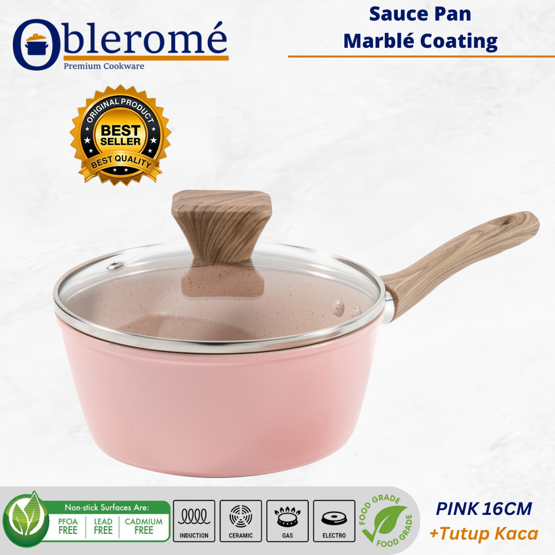 OBLEROME - Sauce Pan Marble Pink 16 CM Tutup Kaca | Saucepan Panci ...